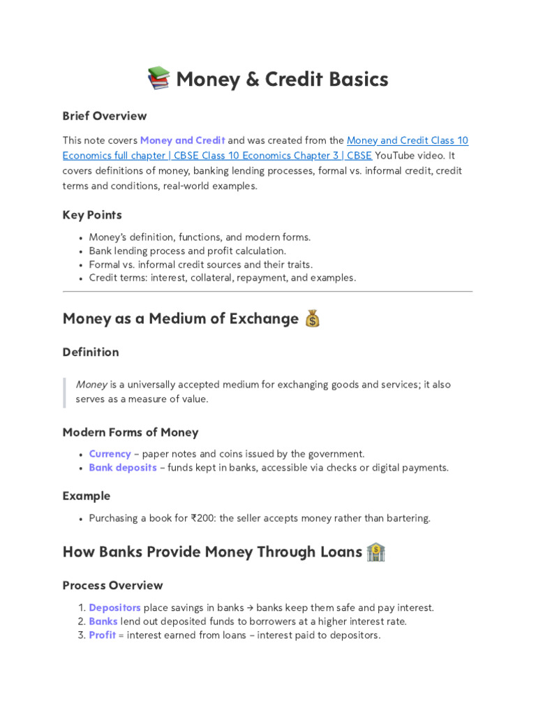 Money and Credit Essentials for Students | PDF | Finance & Money ...