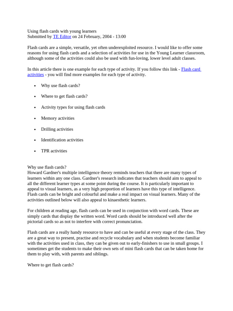 Effective Flash Card Activities for Kids | PDF | Flashcard | Learning