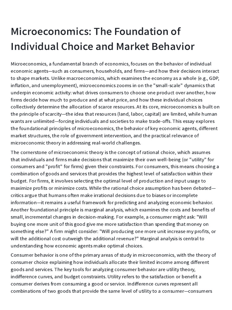 Microeconomics - The Foundation of Individual Choi | PDF ...