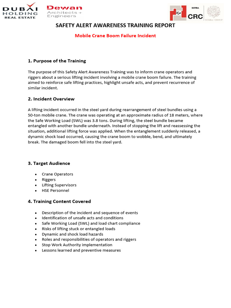 Mobile Crane Boom Failure Incident - Awrness Training Report | PDF ...