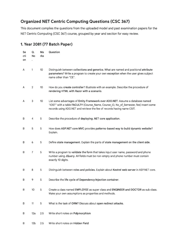 Dot Net Old Questions BSC Csit | PDF