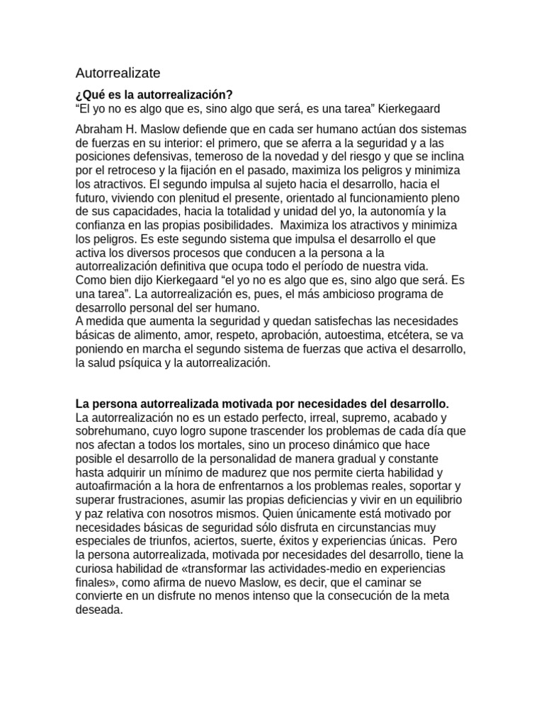 Autorrealización | PDF | Calidad de vida | Vida