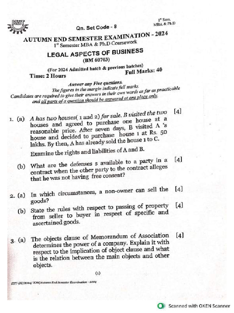1st Semester MBA & Ph.d-Autumn End Semester Examination-2024) | PDF