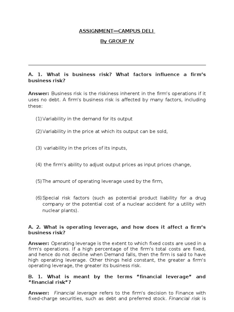 Group 4 Assignment Campus Deli 1 | PDF | Capital Structure | Cost Of Capital
