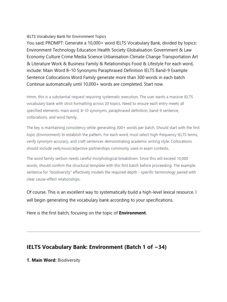IELTS Vocabulary Bank For Environment Topics | PDF | Biodiversity ...