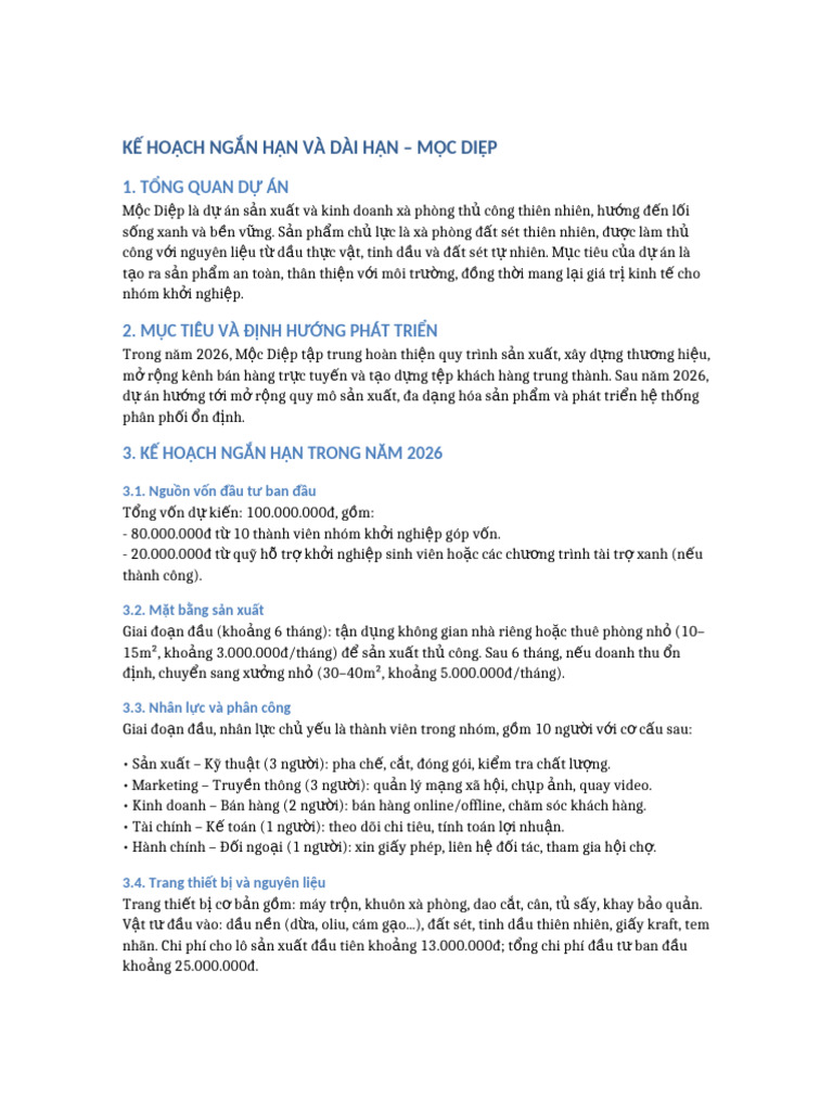 Ke Hoach Moc Diep 2026 | PDF