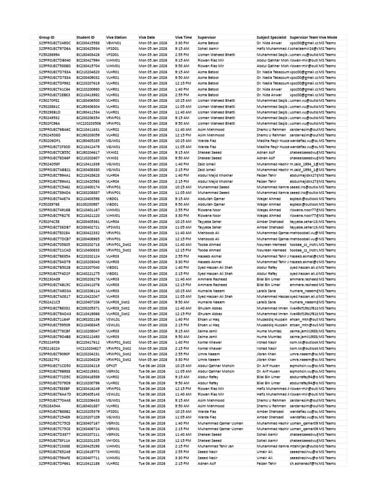 2026 Viva Schedule for Students | PDF