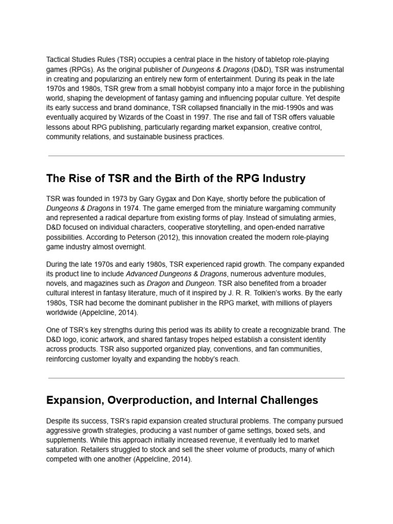 Rise and Fall of TSR in RPG History | PDF | Tsr, Inc. | Dungeons & Dragons