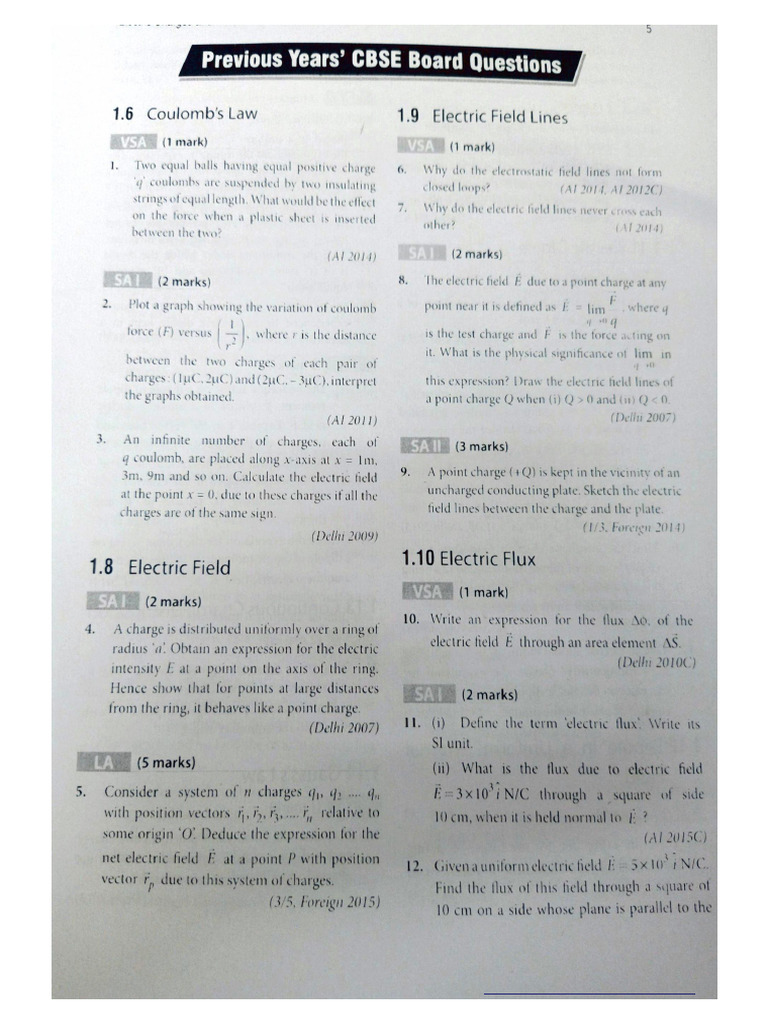 Electric Fields&charges - Questions | PDF