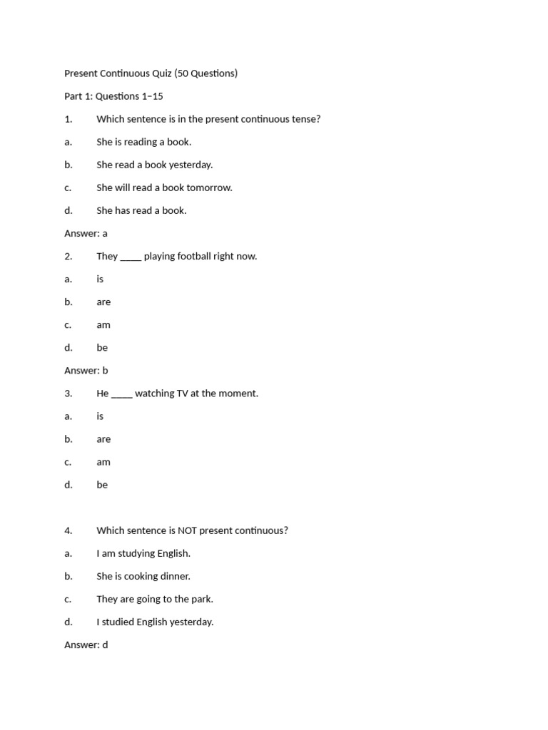 Present Continuous Quiz | PDF | Chess Openings | Chess
