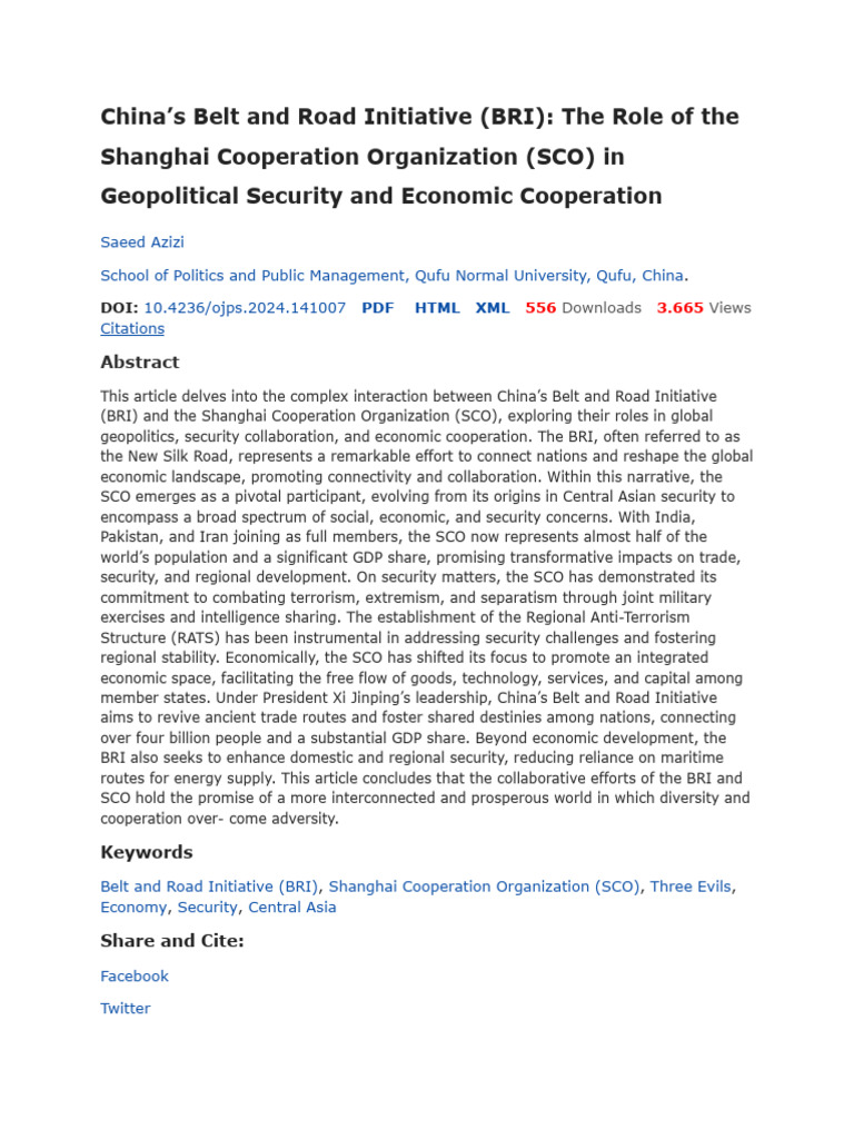 China's Belt and Road Initiative (BRI) - The Role of The Shanghai ...