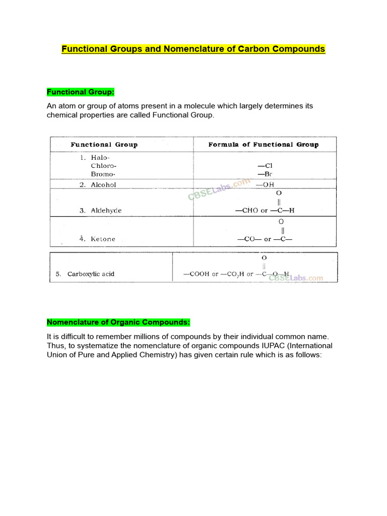 Functional Groups and Nomenclature of Carbon Compounds-5 | PDF