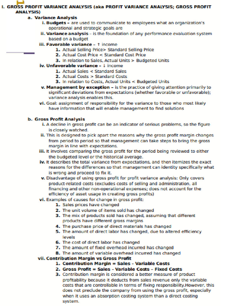 Gross Profit Variance Analysis | PDF