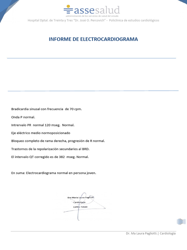 Informe de Electrocardiograma Normal | PDF