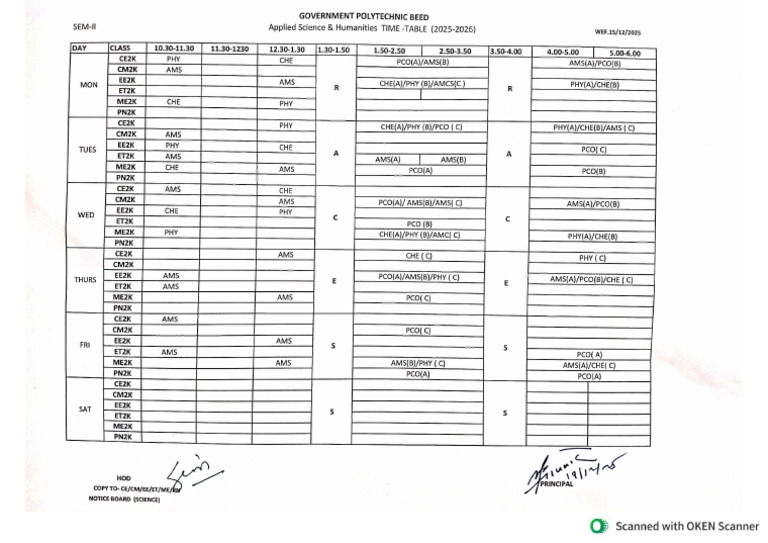 Time Table Sem II 2025-2026 - 2 | PDF