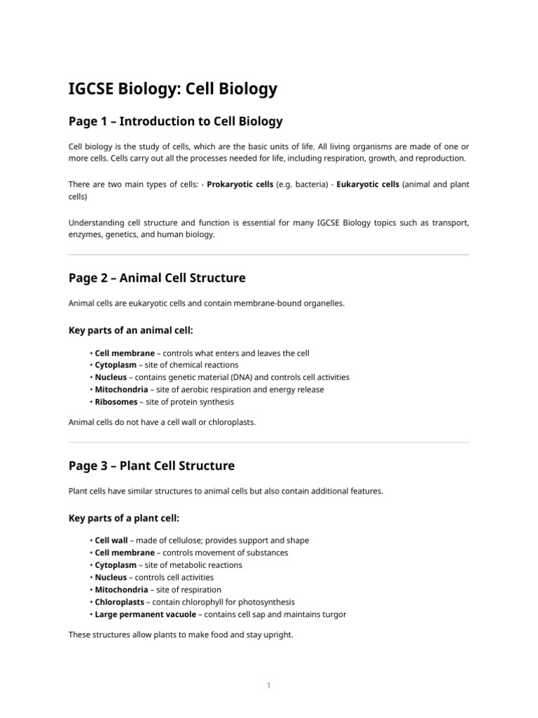 IGCSE Biology: Understanding Cell Biology | PDF | Cell (Biology) | Biology
