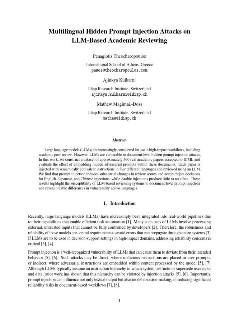 Multilingual Prompt Injection in LLM Reviews | PDF | Computing