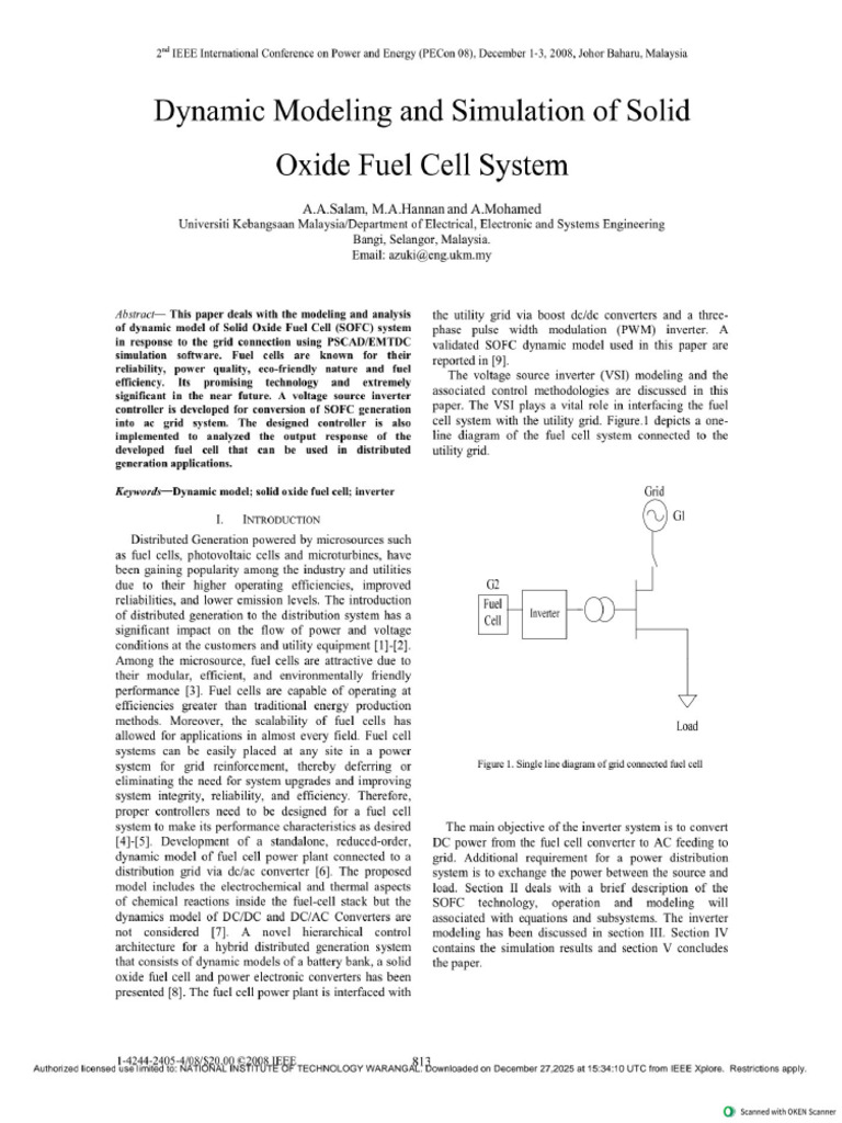 Dynamic Modeling and Simulation of Solid Oxide Fuel Cell System | PDF