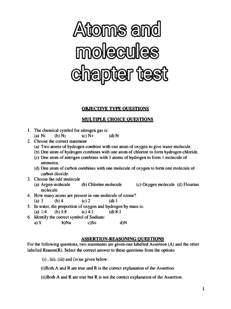 Chemistry Molecules and Atoms Test Guide | PDF | Chemical Compounds | Ion