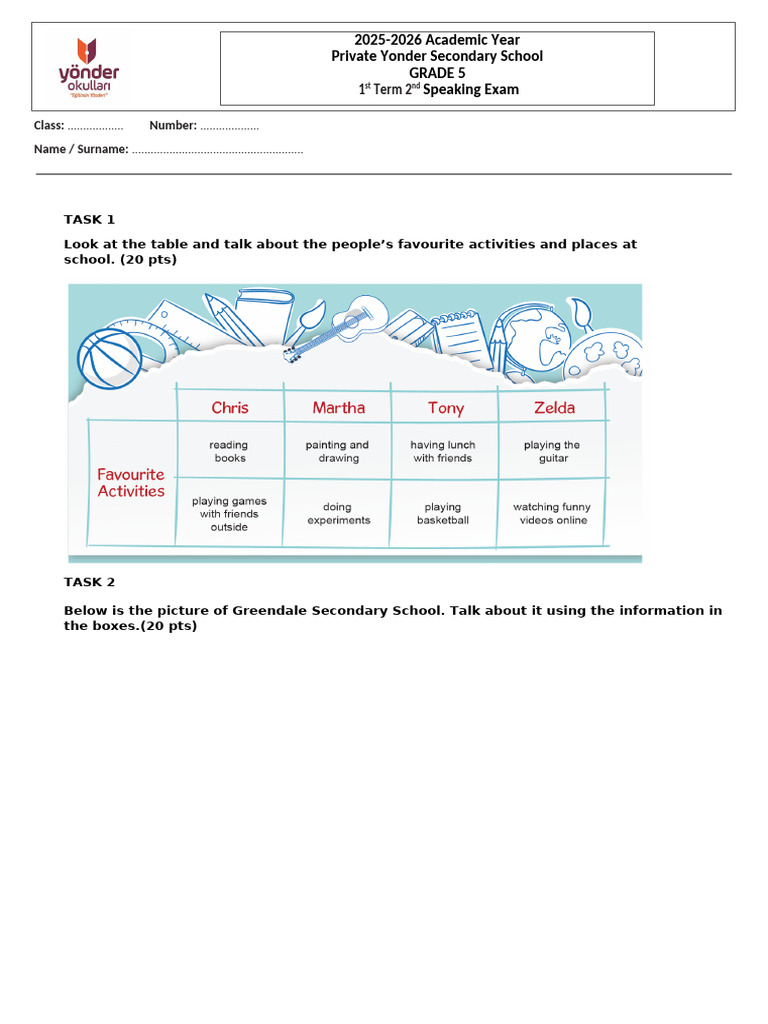 Grade 5 1st Term 2nd Speaking Exam | PDF