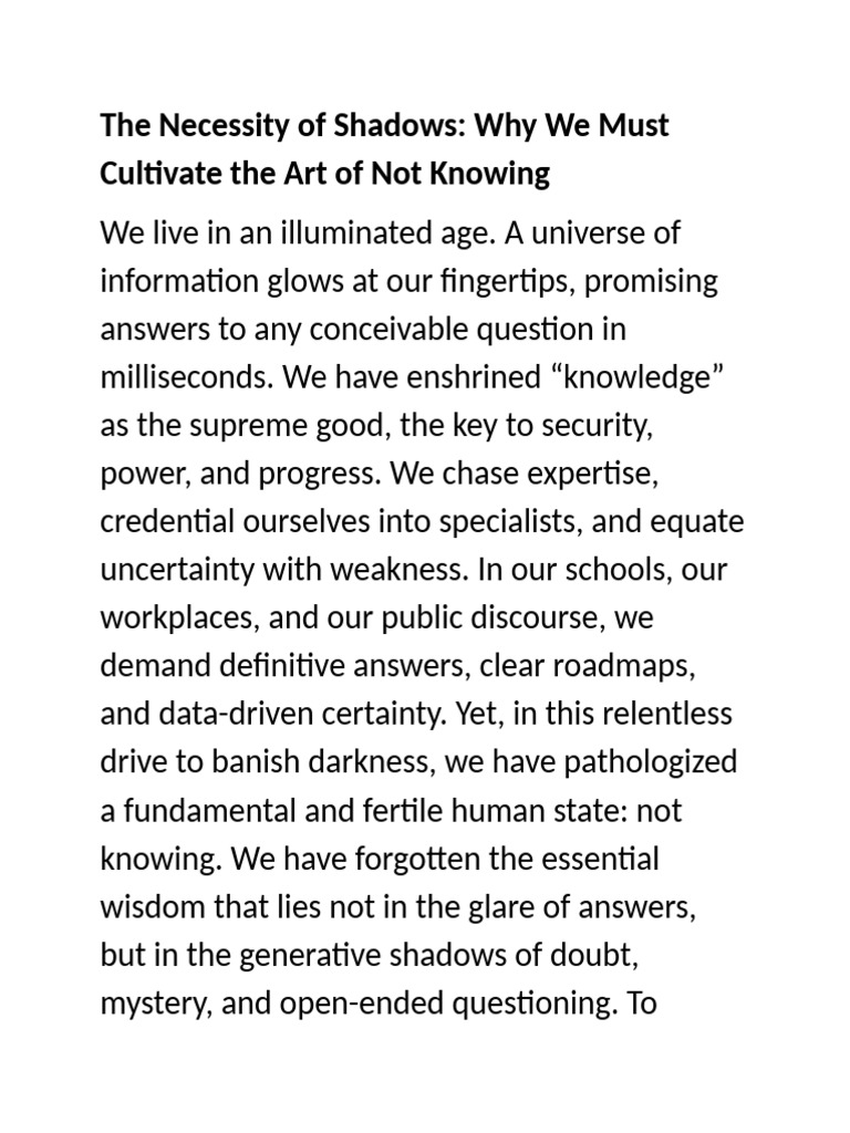 Embracing the Art of Not Knowing | PDF | Wisdom | Knowledge