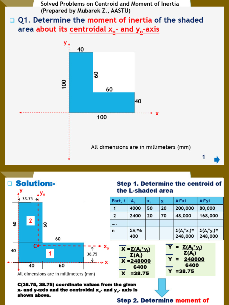 Centroid and Moment of Inertia Calculations | PDF | Area | Mechanics