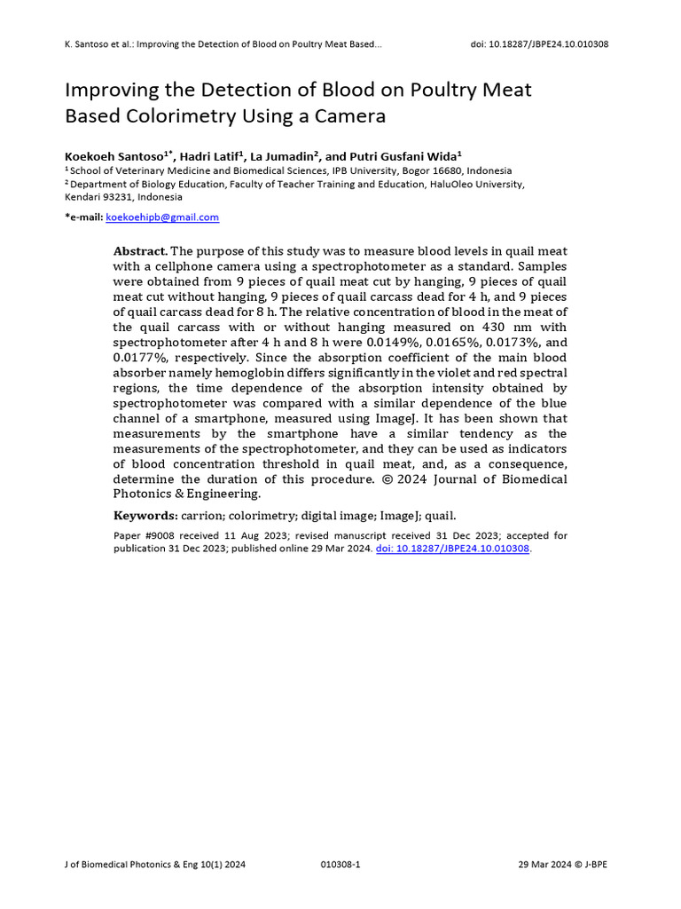 Improving The Detection of Blood On Poultry Meat Based Colorimetry ...