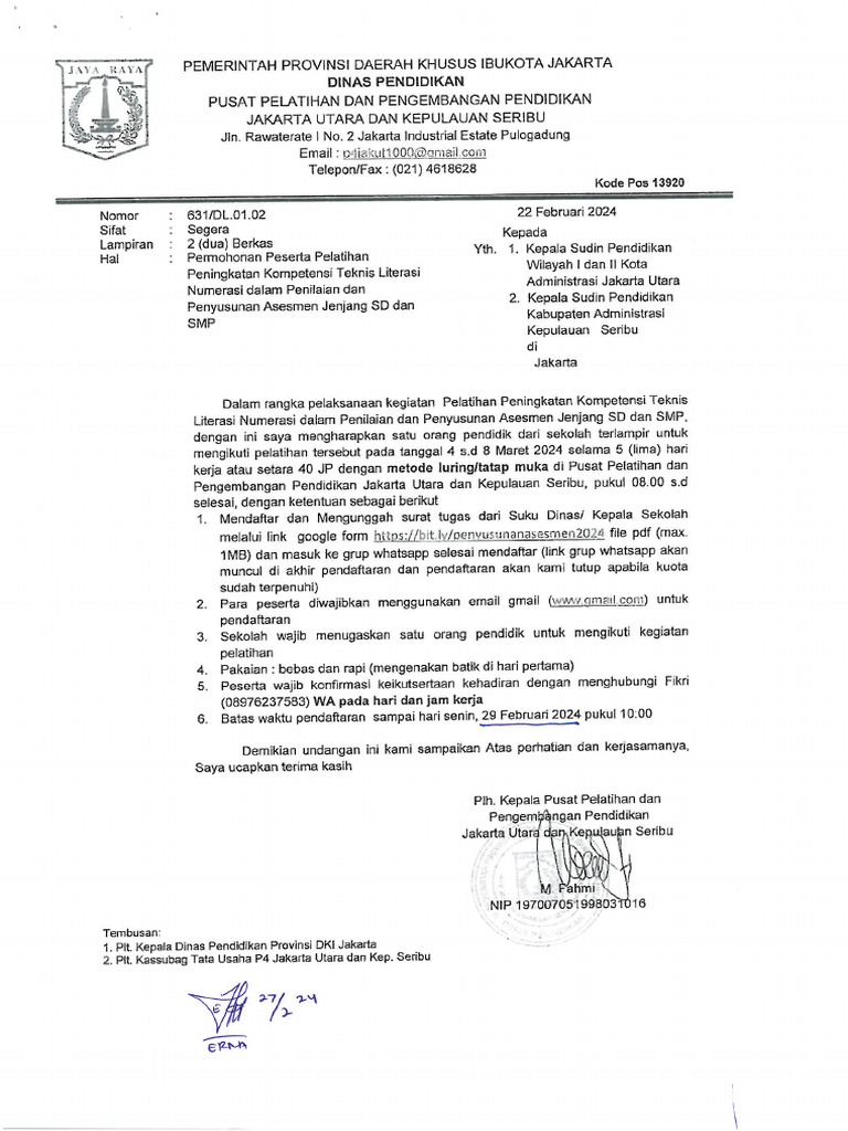 Permohonan Peserta Pelatihan Kompetensi Litnum-SD | PDF