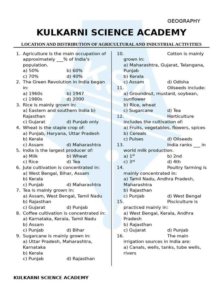 Location and Distribution of Agricultural and Industrial Activities | PDF