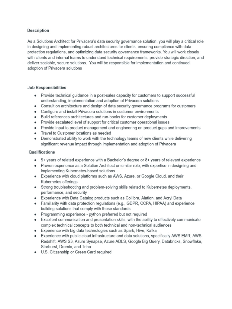 Solution Architect Job Description | PDF | Cloud Computing | Amazon Web ...