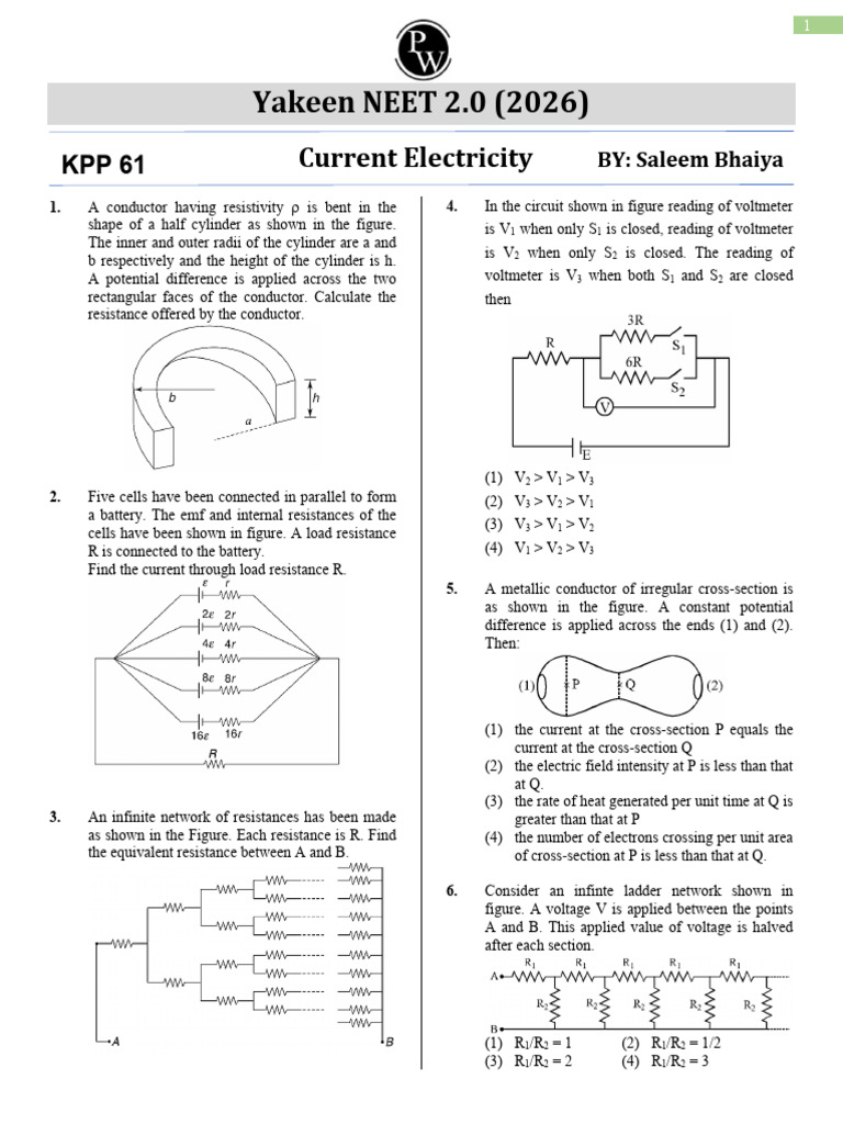 Current Electricity Problems and Solutions | PDF | Voltage ...