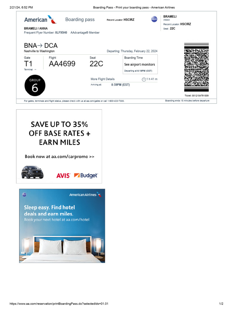 Boarding Pass - Print Your Boarding Pass - American Airlines | PDF