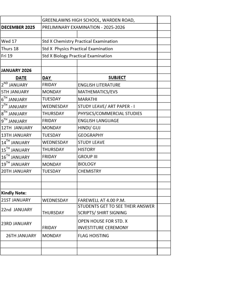 Preliminary Timetable 2025 For Students - 251228 - 233608 | PDF