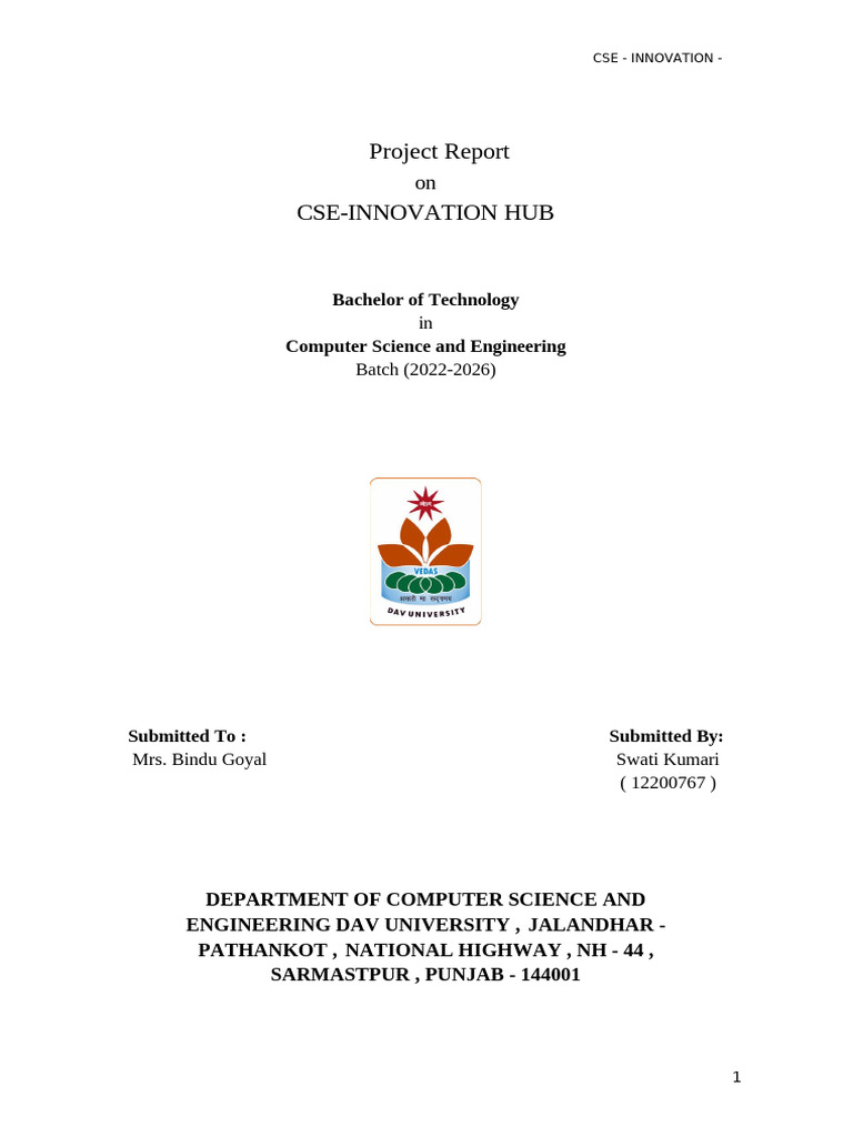CSE Innovation Hub Project Report | PDF | Information Technology | Software