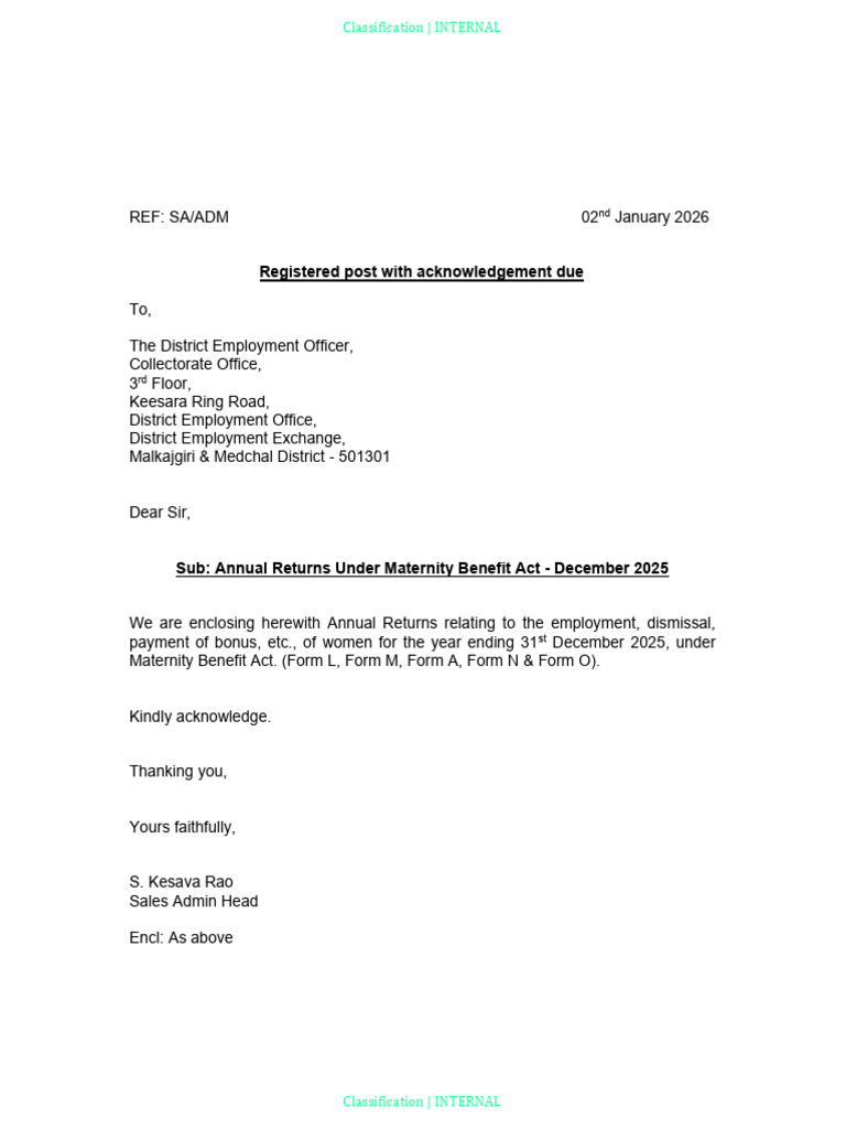 Annual Returns Maternity Benefit Act 2025 | PDF