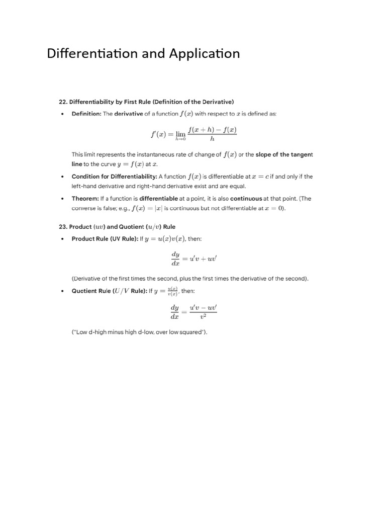 Differentiation and Application | PDF