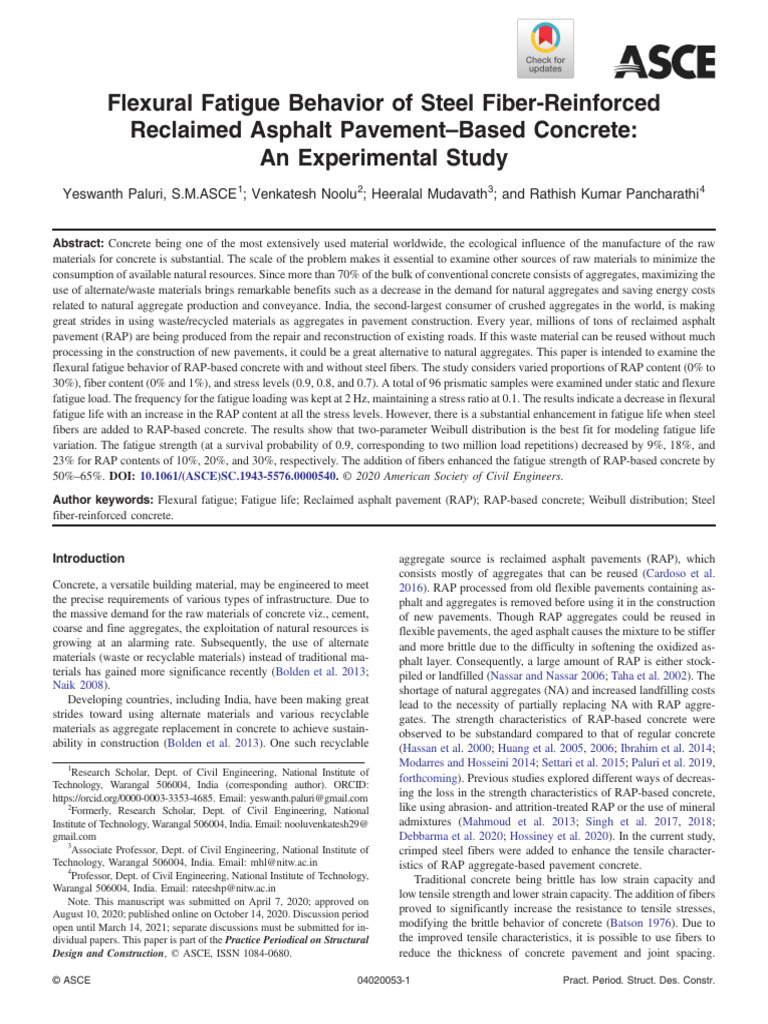 Flexural Fatigue of RAP Concrete with Fibers | PDF | Concrete ...