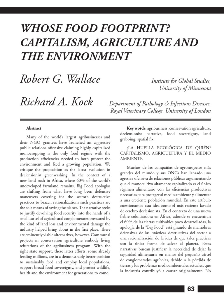 Whose Food Footprint Capitalism - Agriculture and The Environment | PDF ...