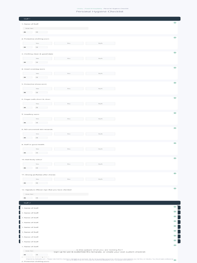 GoAudits - Personal Hygiene Checklist (Sample) | PDF