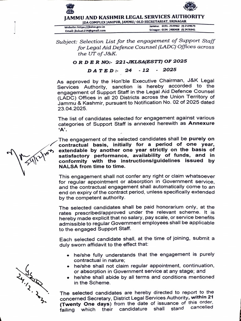 Selection List For The Engagement of Asupport Staff For LADC Offices | PDF