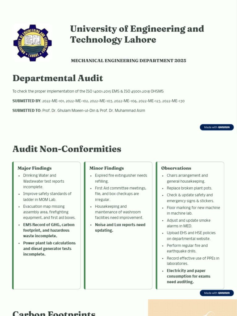 Mechanical Engineering Department Audit Report | PDF | Noise ...