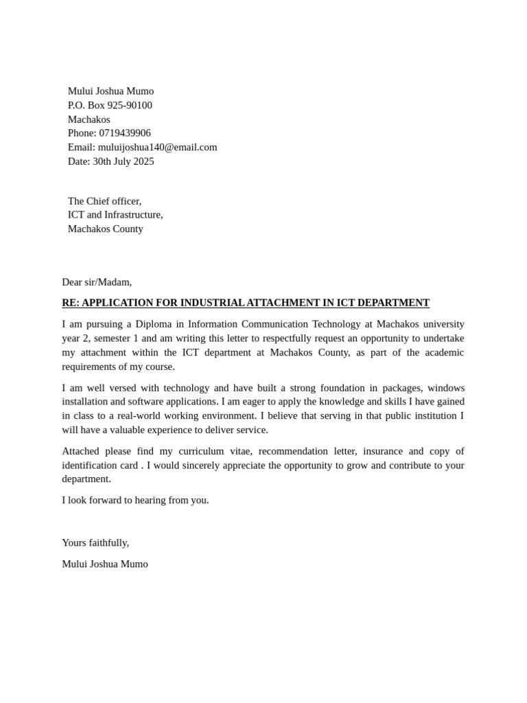 ICT Internship Application Letter | PDF