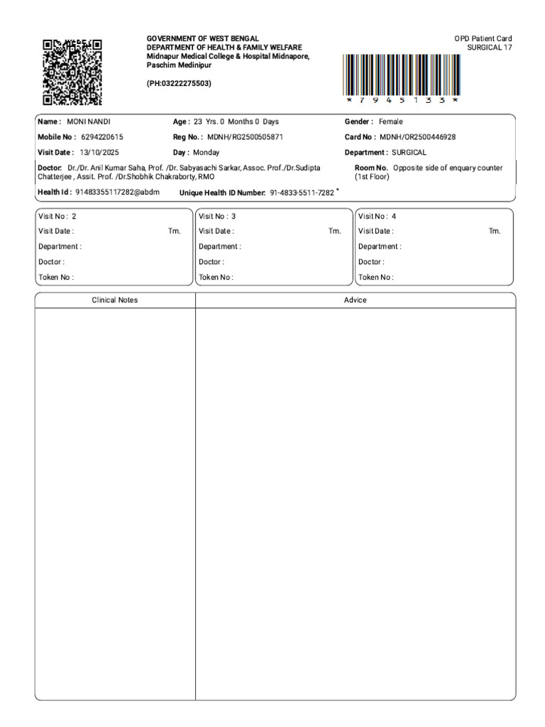 Midnapur Medical College OPD Patient Card | PDF
