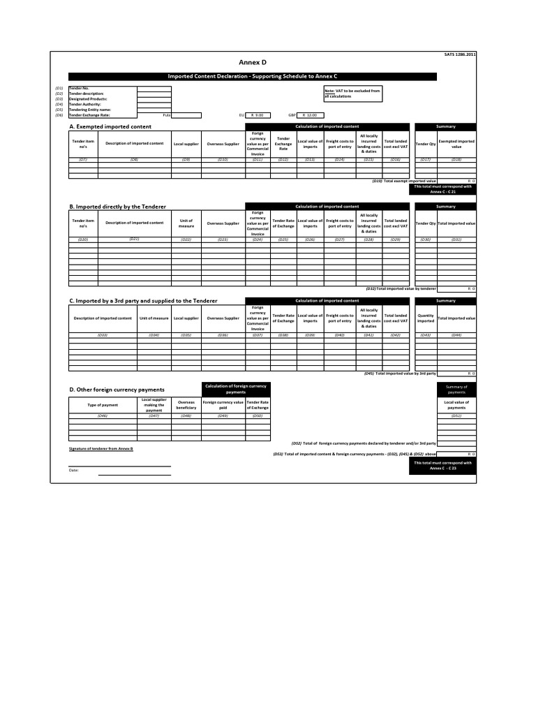 Copy of Annexure D for Local Content Declaration 3 | PDF | Trade ...