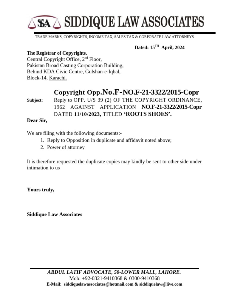 Copyright Opp Covering Letter | PDF | Business Law | Common Law