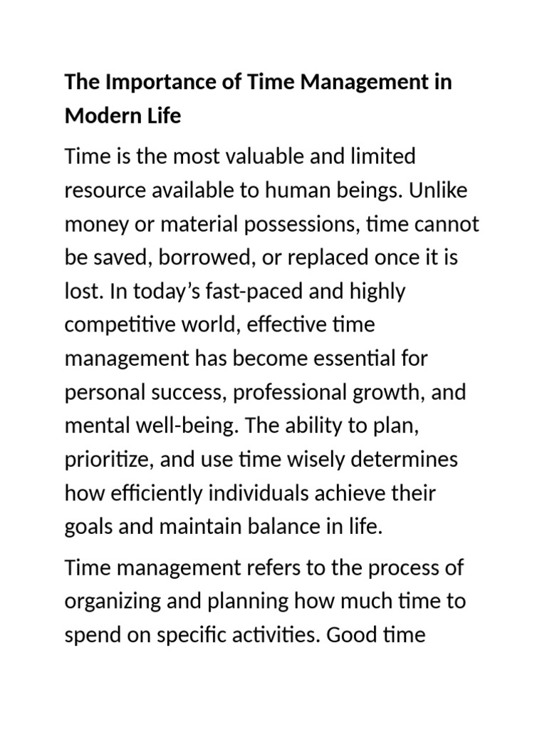 The Importance of Time Management in Modern Life | PDF | Professional ...
