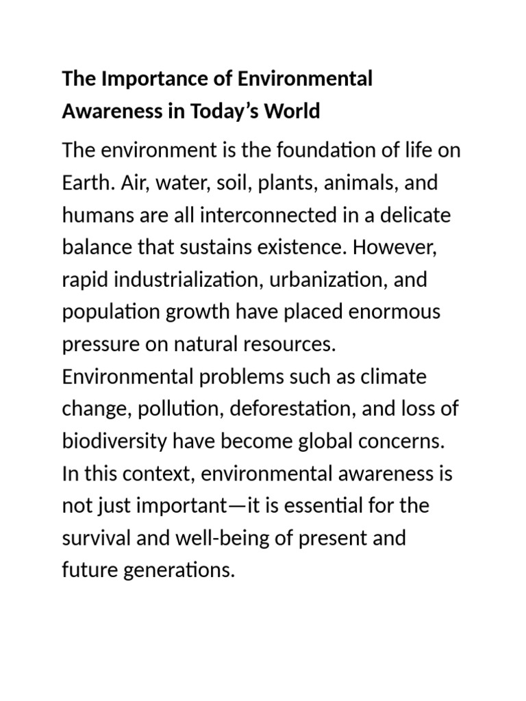 The Importance of Environmental Awareness in Today | PDF | Pollution ...