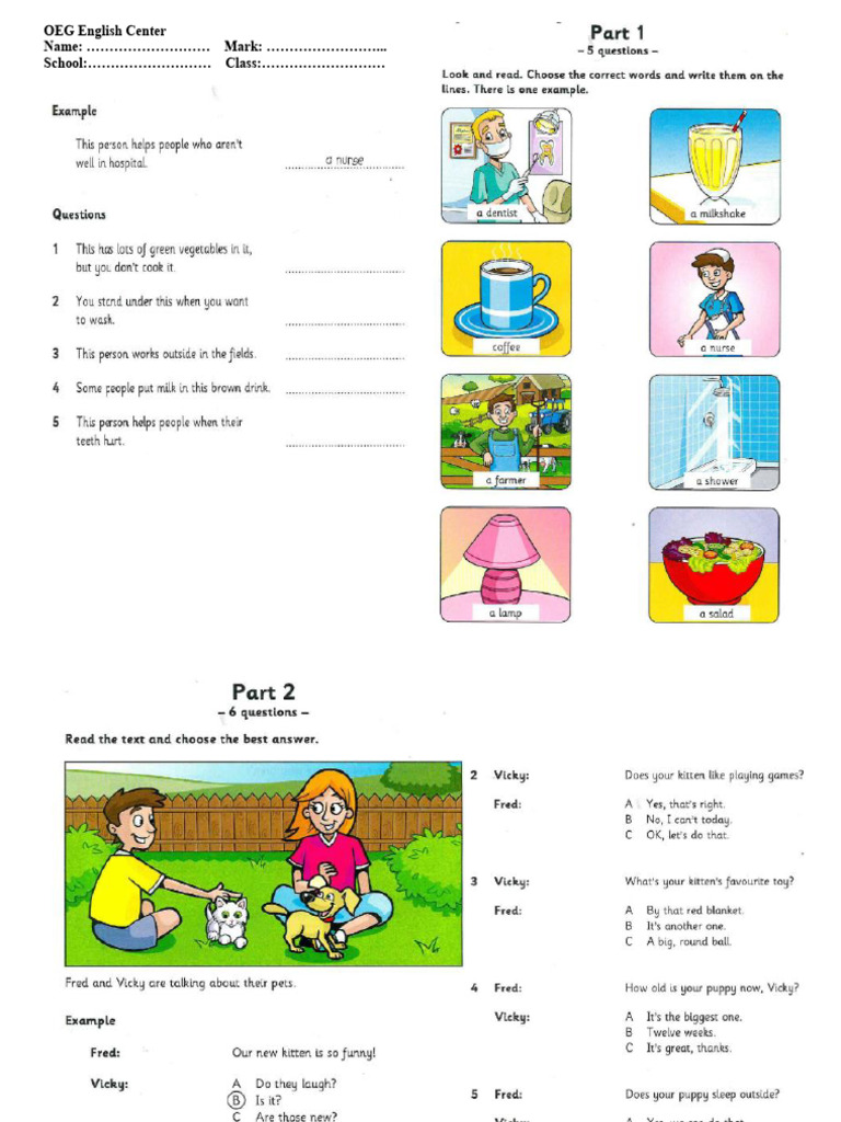 Mover Test 1. Reading | PDF