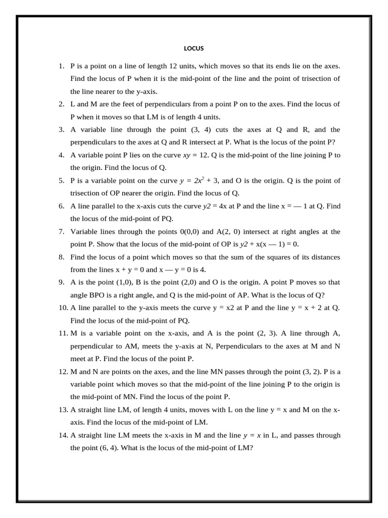 Loci of Points in Coordinate Geometry | PDF
