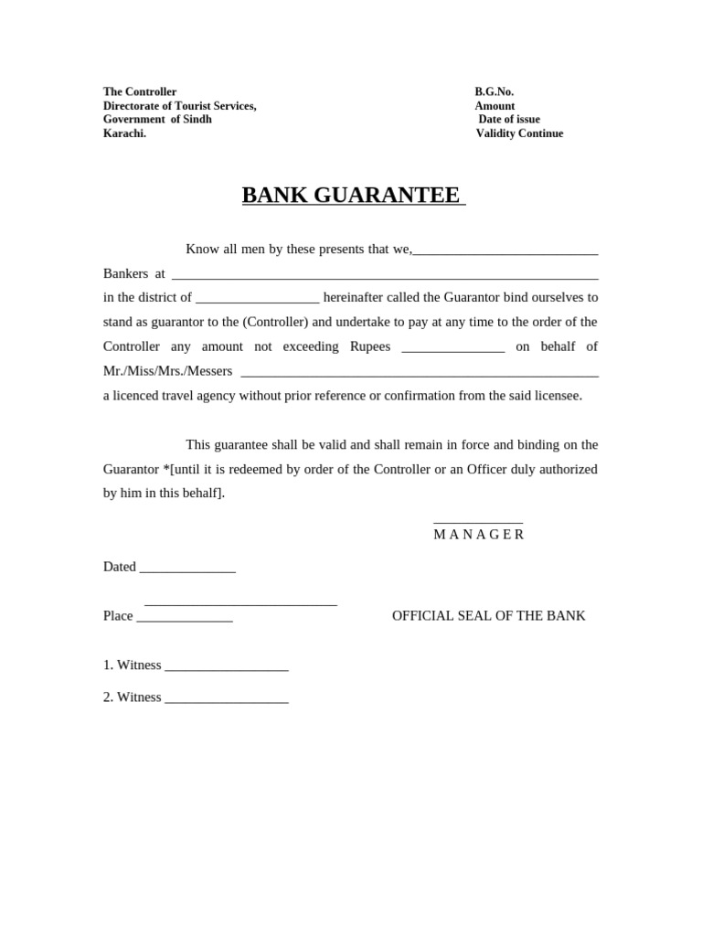 Bank Guarantee for Travel Agency | PDF